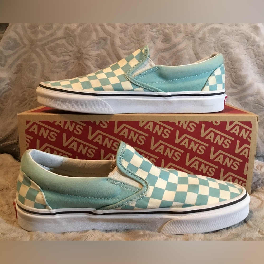 Vans Classic Baby Blue/Teal Checkered Slip On - Gem